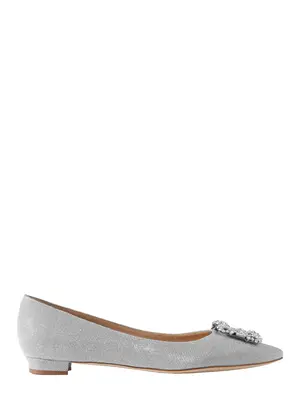 Manolo Blahnik Hangisi Crystal-embellished Glittered Satin Flats - Silver