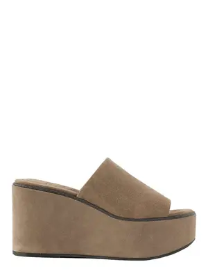 Brunello Cucinelli Brunello Cucinelli Bead-Embellished Wedge Mules Beige