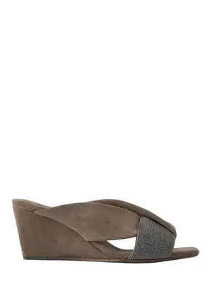 Brunello Cucinelli Brunello Cucinelli Bead-Embellished Wedge Mules Brown