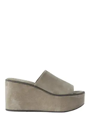 Brunello Cucinelli Bead-embellished Wedge Mules - Gray