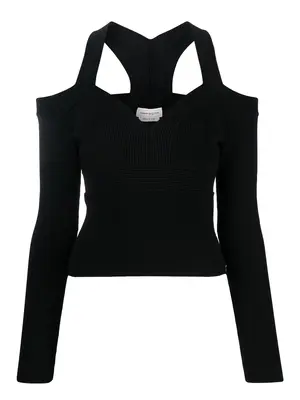 Alexander McQueen Exposed Shoulder Knit Top - Black