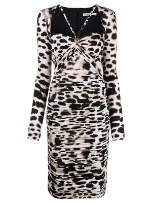 Roberto Cavalli Leopard-print Ruched Dress - Neutrals