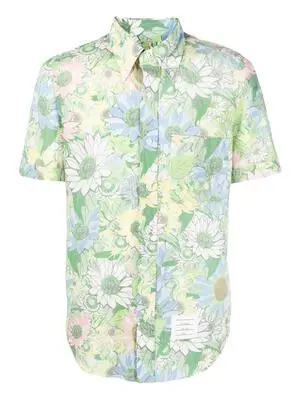 Thom Browne Floral-print Short-sleeved Shirt - Green