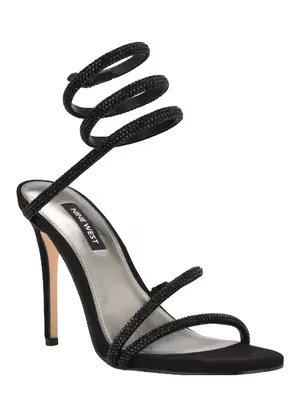 Nine West Maskill Rhinestone Ankle Wrap Sandals - Black 001