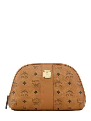 Mcm Visetos Monogram Cosmetic Pouch - Cognac