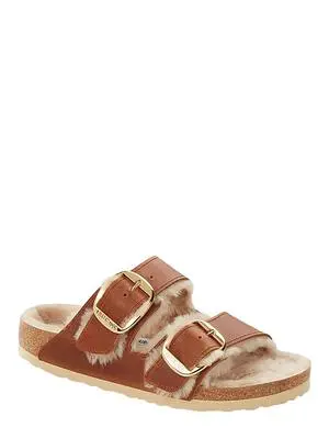 BIRKENSTOCK Big Buckle Arizona Shearling Slide Sandals Cognac