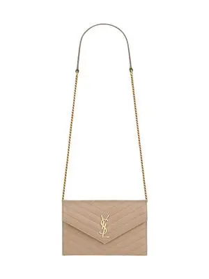 Saint Laurent Cassandre Envelope Shoulder Bag - Dark Beige Grain/gold