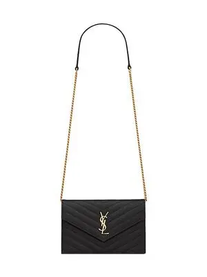 Saint Laurent Cassandre Envelope Shoulder Bag - Noir Grain/gold