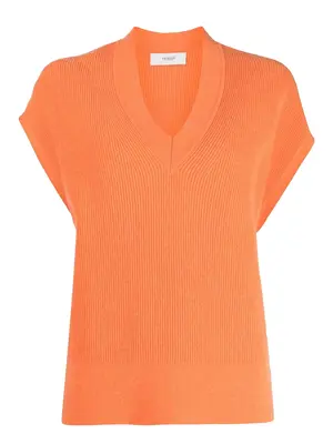Pringle Of Scotland V-neck Ribbed Knitted Top - Orange
