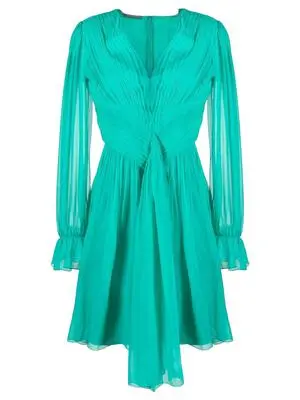 Alberta Ferretti Pleated Long-sleeve Minidress - Green
