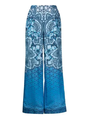 Alberta Ferretti Silk Graphic-print Trousers - Blue