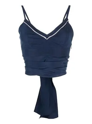 Alberta Ferretti Navy Silk Lace Trim Cami Top - Blue