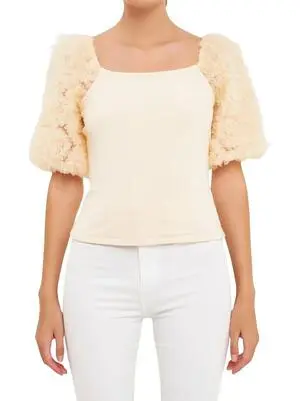 Endless Rose Tulle Puff Sleeve Blouse - Ivory