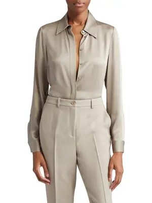 Michael Kors Michael Kors Collection Hansen Charmeuse Shirt Taupe