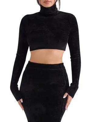 House Of Cb Suri Crop Chenille Turtleneck Sweater - Black