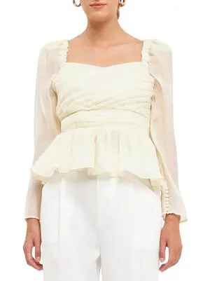 ENDLESS ROSE Endless Rose Pleated Peplum Blouse