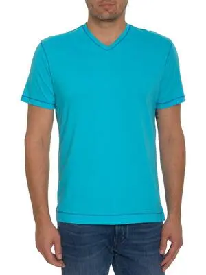 Robert Graham Eastwood V-neck Cotton Blend T-shirt - Aqua