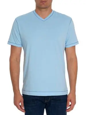 Robert Graham Eastwood V-neck Cotton Blend T-shirt - Light Blue