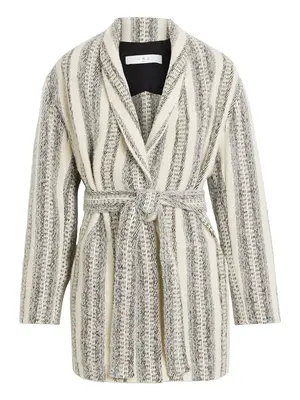 IRO PARIS Kiraz Striped Brushed Tweed Coat - Stone