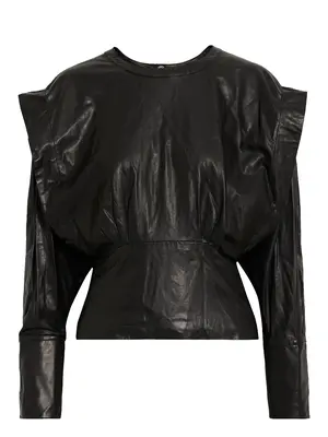 IRO PARIS Nagoya Ruffled Leather Top - Black
