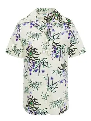 Kenzo Printed Cotton And Linen-blend Shirt - Ivory