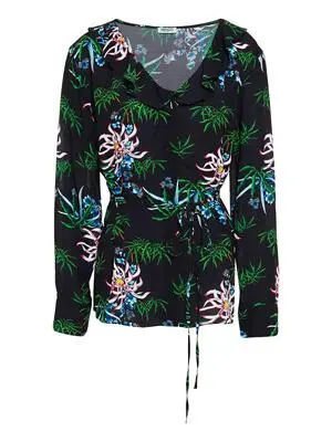 Kenzo Floral-print Crepe Blouse With Ruffled Trims - Black