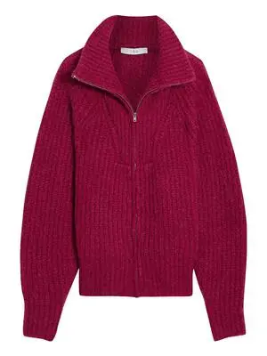 IRO PARIS Elida Ribbed Mohair-blend Zip-up Sweater - Claret