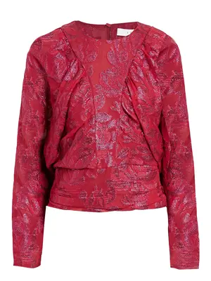IRO PARIS IRO Mabel Gathered Metallic Fil Coupé Silk-Blend Georgette Top Fuchsia