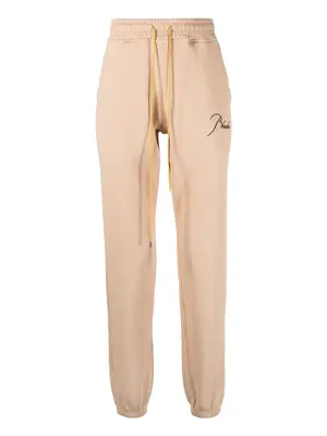 Rhude Embroidered-logo Cotton Track Pants - Neutrals