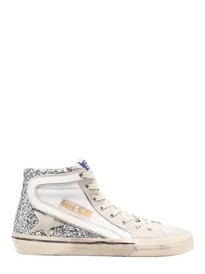 GOLDEN GOOSE Glitter-detail Leather High-top Sneakers - Silver