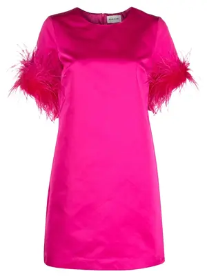 P.a.r.o.s.h Feather-trim Satin Mini Dress - Pink