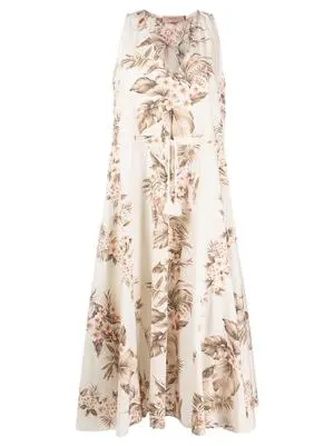 TWINSET Floral-print Sleeveless Midi Dress - Neutrals