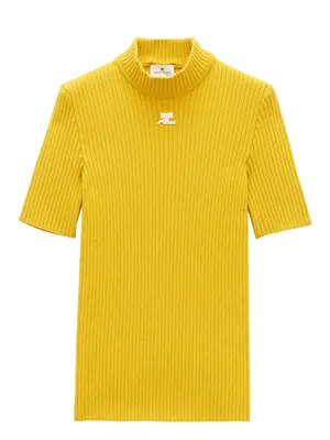 COURREGES Ribbed-knit Logo Top - Yellow