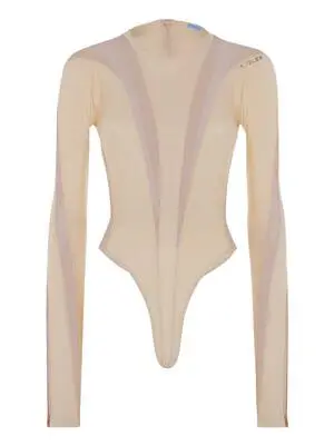 MUGLER Sheer Panel Bodysuit Ultraviolet And Nude 02