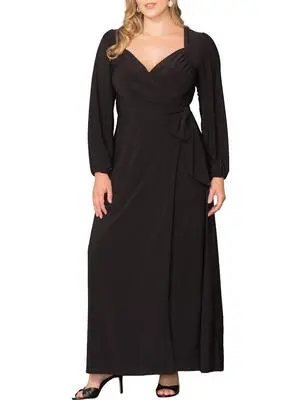 KIYONNA Modern Muse Long Sleeve Wrap Gown - Black Noir