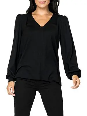 GIBSONLOOK V-Neck Blouson Sleeve Sweater Black
