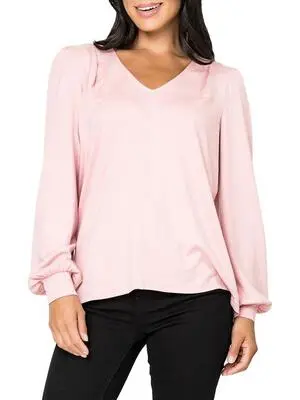 GIBSONLOOK V-Neck Blouson Sleeve Sweater Rose Quartz Pink