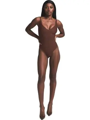 SKIMS Body Unlined Plunge Thong Bodysuit - Cocoa