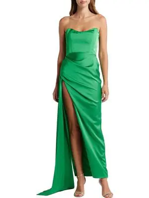 Katie May Katie May Bita Strapless Satin Gown Emerald