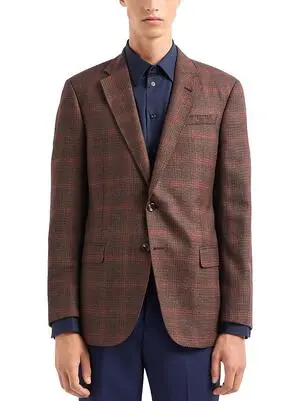 Emporio Armani Plaid Single Breasted Blazer - Brown