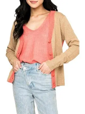 GIBSONLOOK Gigi Colorblock Cardigan - Natural Coral Rose