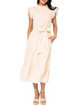 GIBSONLOOK Textured Smocked Ruffle Midi Dress - Shell