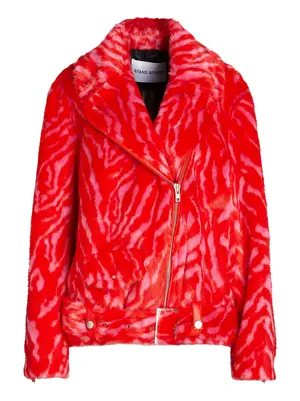 STAND STUDIO Leana Zebra-print Biker Jacket - Red