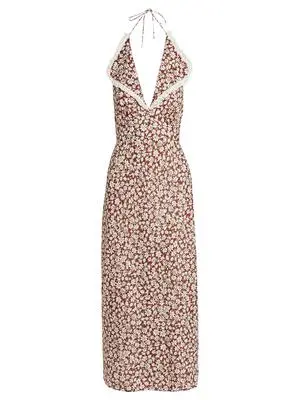 Rixo Sabrina Floral-print Halterneck Midi Dress - Chocolate