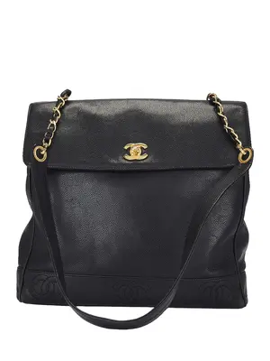 Chanel Caviar Triple Cc Shopper Tote Bag - Black