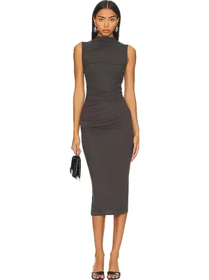 Enza Costa Silk Knit Sleeveless Twist Midi Dress - Dark Pewter