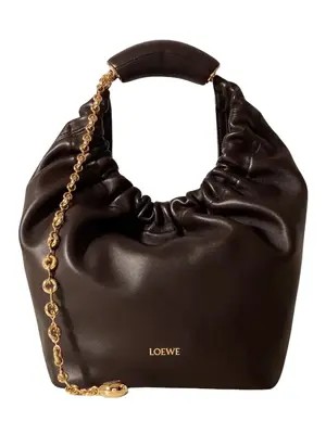 Loewe Chain-embellished Gathered Leather Shoulder Bag - Brown