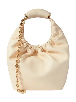 Loewe Chain-embellished Gathered Leather Shoulder Bag White