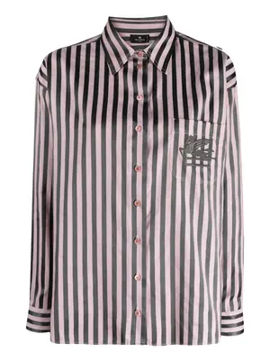 Etro Pegaso-embroidered Striped Shirt - Pink