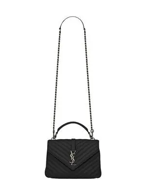 Saint Laurent College Quilted Leather Bag - Black/silver